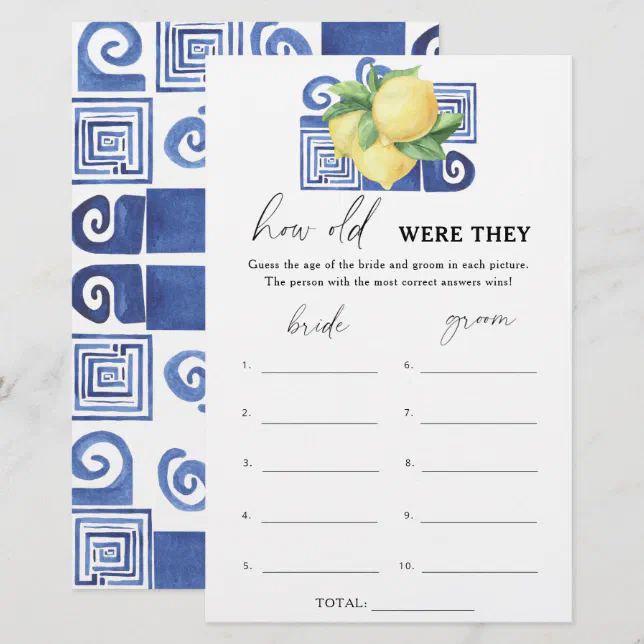 Greek Lemons - How old were they bridal game | Zazzle