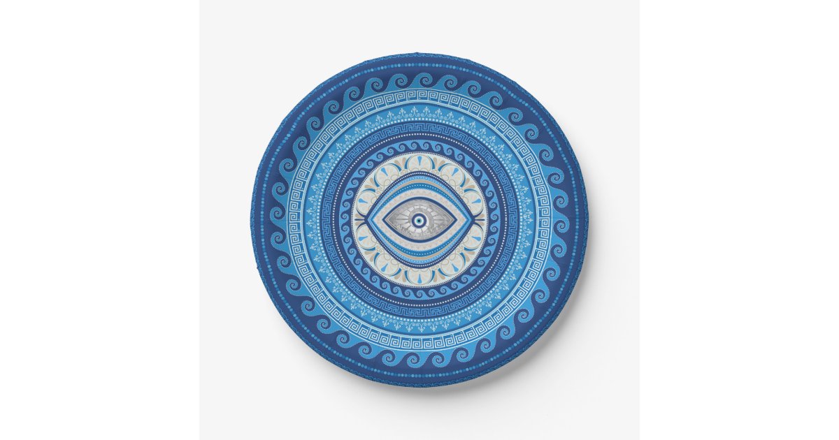 Greek Mati Mataki - Greek Evil Eye ornament Paper Plates | Zazzle