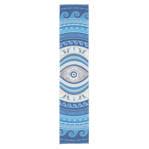 Greek Mati Mataki - Greek Evil Eye ornament Short Table Runner | Zazzle