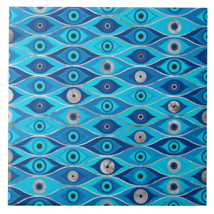 Greek Mati Mataki - Matiasma Evil Eye Pattern Ceramic Tile | Zazzle