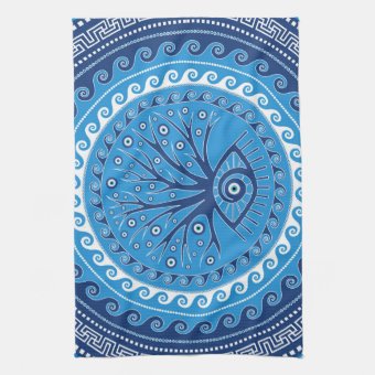 Greek Mati Mataki - Matiasma Evil Eye Tree Kitchen Towel | Zazzle