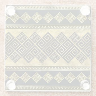 Greek Meander - Greek Key Black and gold Glass Coaster | Zazzle