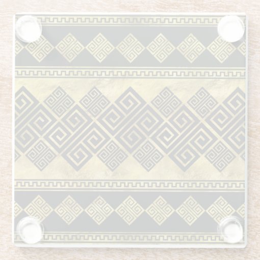 Greek Meander - Greek Key Black and gold Glass Coaster | Zazzle