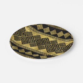 Greek Meander - Greek Key Black and gold Paper Plates | Zazzle