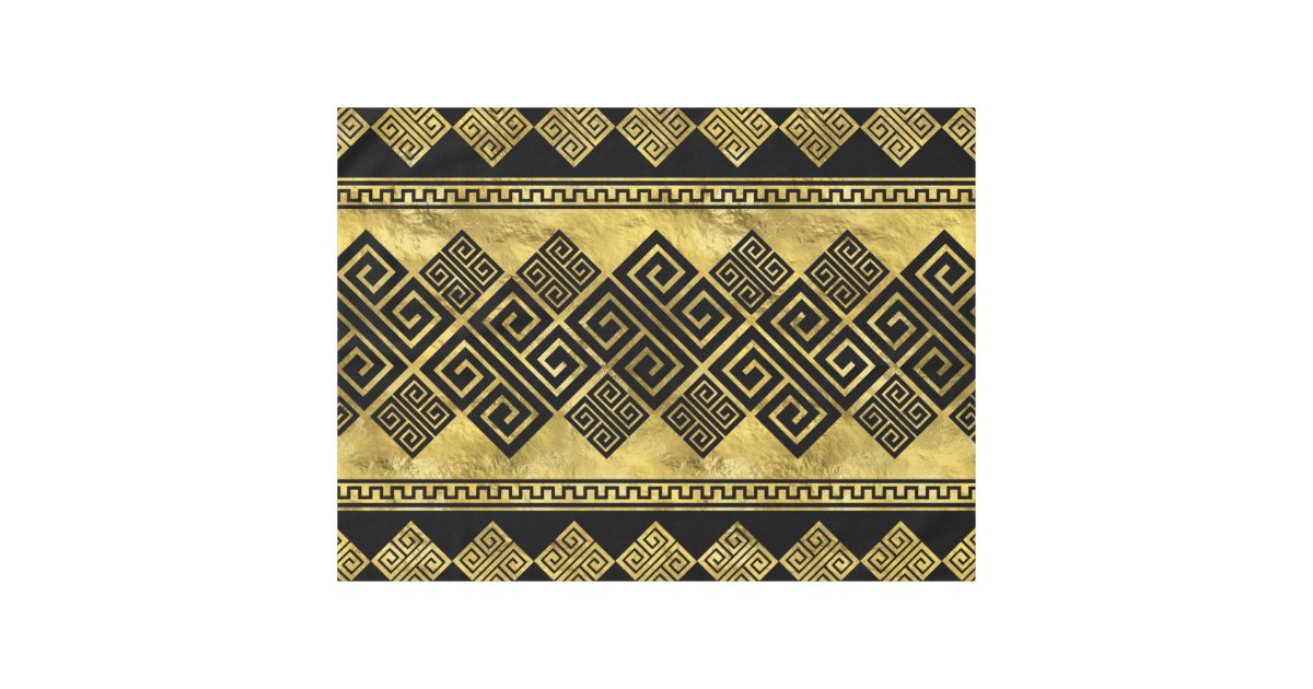 Greek Meander - Greek Key Black and gold Tablecloth | Zazzle