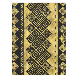 Greek Meander - Greek Key Black and gold Tablecloth | Zazzle
