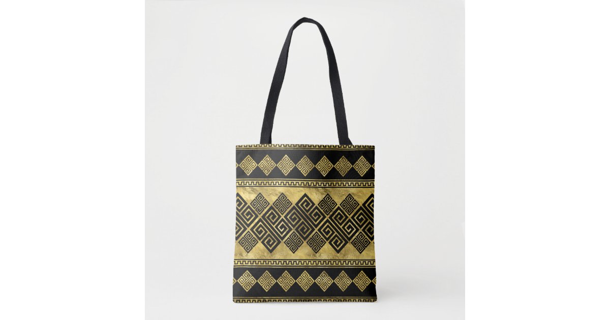 Greek Meander - Greek Key Black and gold Tote Bag | Zazzle