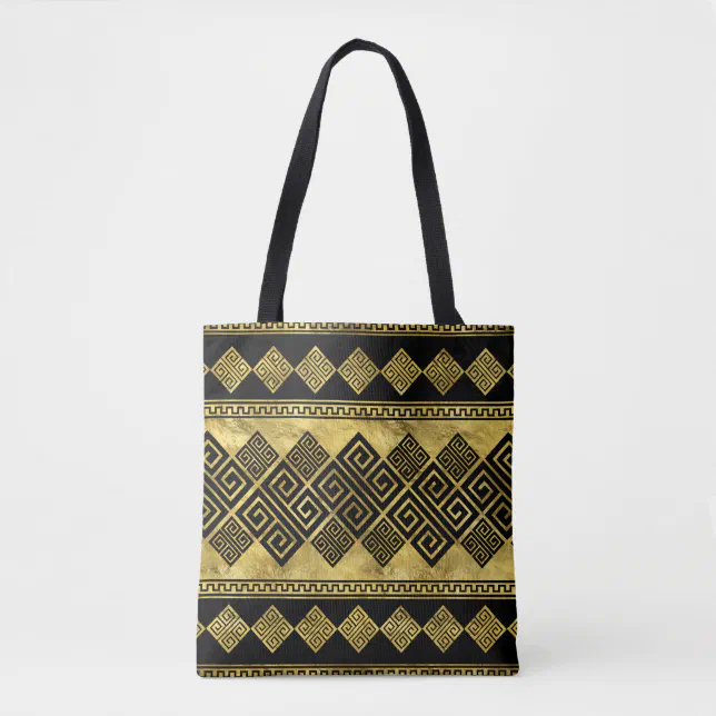 Greek Meander - Greek Key Black and gold Tote Bag | Zazzle