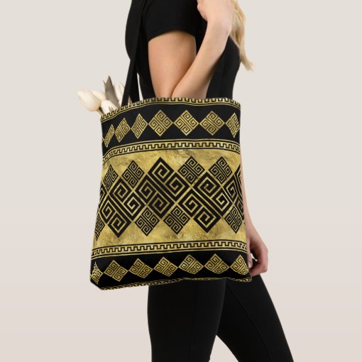 Greek Meander - Greek Key Black and gold Tote Bag | Zazzle