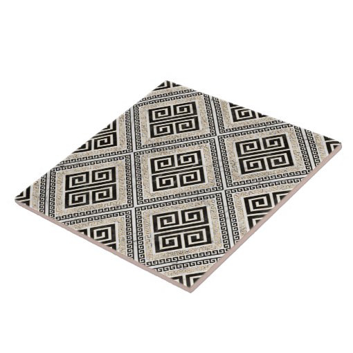 Greek Meander - Greek Key Black and White Marble Ceramic Tile | Zazzle
