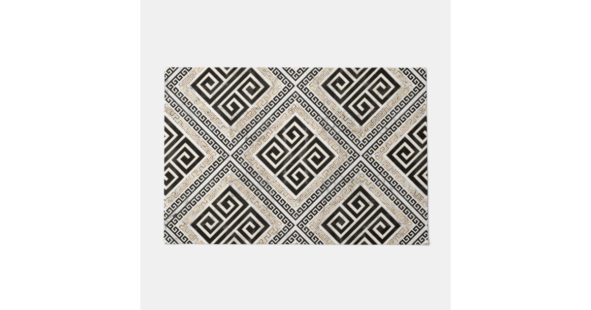 Greek Meander, Greek Key Black and White Marble Doormat | Zazzle