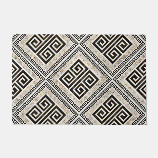 Greek Meander, Greek Key Black and White Marble Doormat | Zazzle