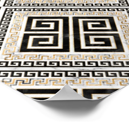 Greek Meander - Greek Key Black and White Marble Poster | Zazzle