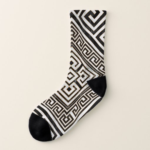 Greek Meander - Greek Key Black and White Marble Socks | Zazzle