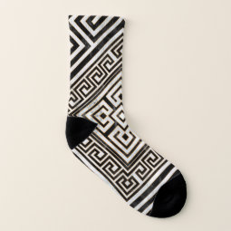 Greek Meander - Greek Key Black and White Marble Socks | Zazzle