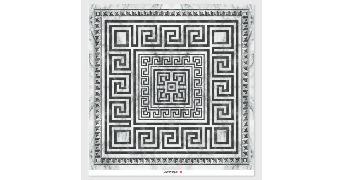 Greek Meander - Greek Key Black and White Marble Sticker | Zazzle