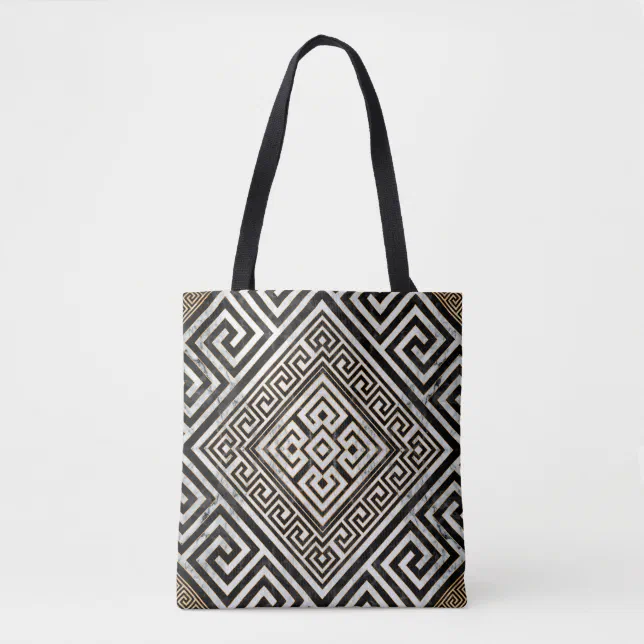 Greek Meander - Greek Key Black and White Marble Tote Bag | Zazzle