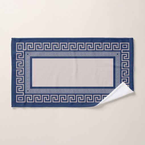 Greek Meander - Greek Key - Blue and beige Bath Towel Set | Zazzle