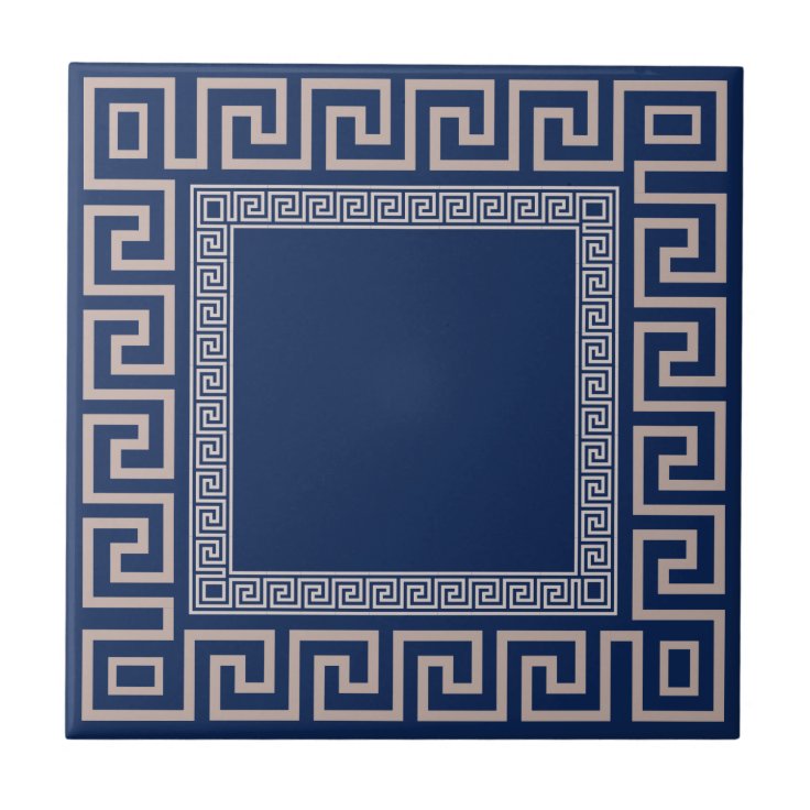 Greek Meander - Greek Key - Blue and beige Ceramic Ceramic Tile | Zazzle