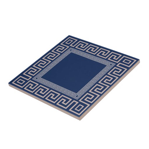Greek Meander - Greek Key - Blue and beige Ceramic Ceramic Tile | Zazzle