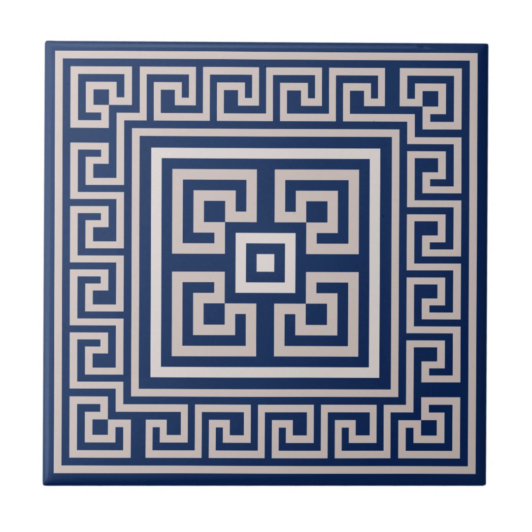 Greek Meander - Greek Key - Blue and beige Ceramic Tile | Zazzle