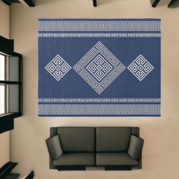 Greek Meander - Greek Key - Blue and beige Rug | Zazzle