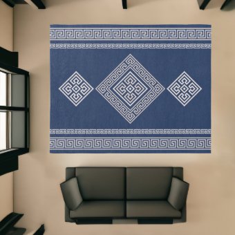 Greek Meander - Greek Key - Blue and beige Rug | Zazzle