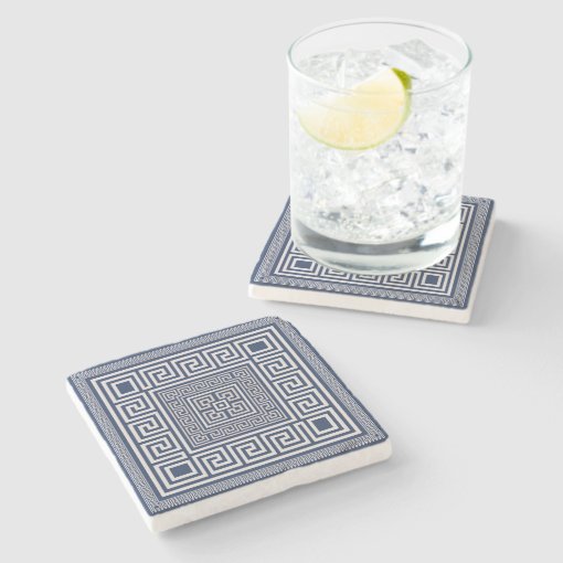 Greek Meander - Greek Key - Blue and cream Stone Coaster | Zazzle