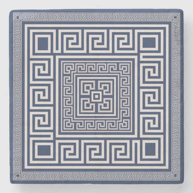 Greek Meander - Greek Key - Blue and cream Stone Coaster | Zazzle