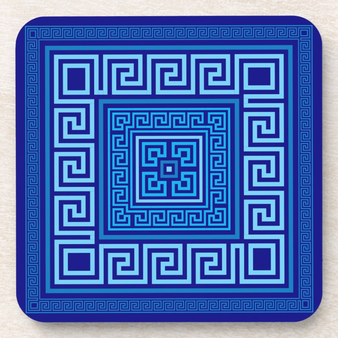 Greek Meander - Greek Key - Shades of blue Beverage Coaster | Zazzle