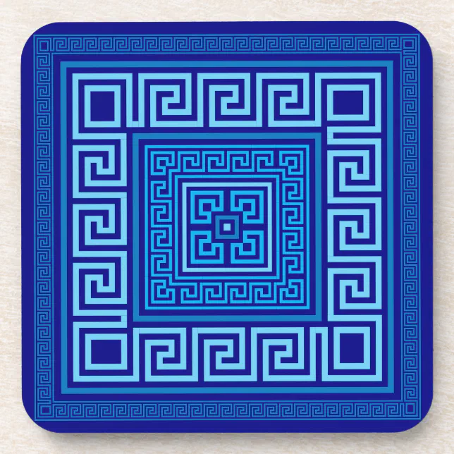Greek Meander - Greek Key - Shades of blue Beverage Coaster | Zazzle