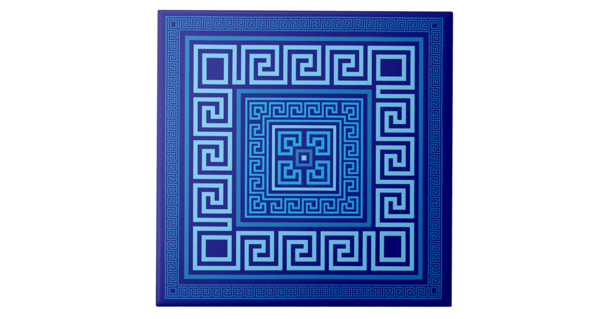 Greek Meander - Greek Key - Shades of blue Ceramic Tile | Zazzle