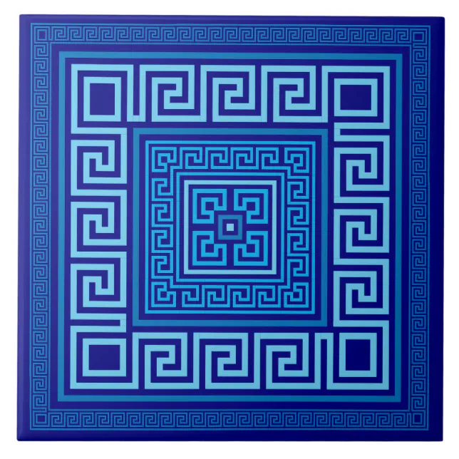 Greek Meander - Greek Key - Shades of blue Ceramic Tile | Zazzle