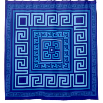 Greek Meander - Greek Key - Shades of blue Shower Curtain | Zazzle