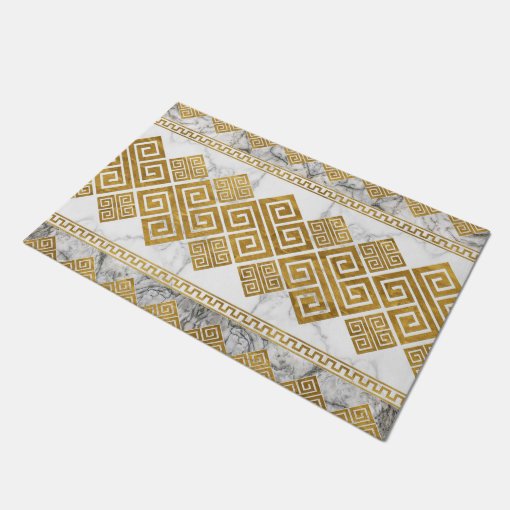 Greek Meander - Greek Key White Marble and Gold Doormat | Zazzle