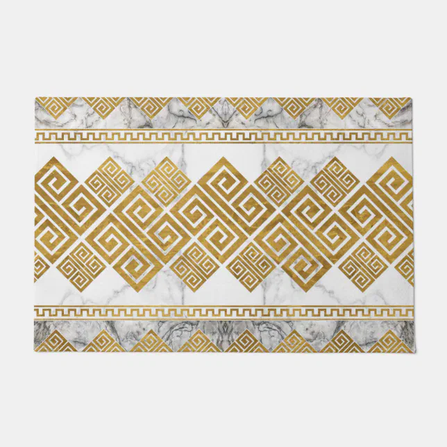 Greek Meander - Greek Key White Marble and Gold Doormat | Zazzle