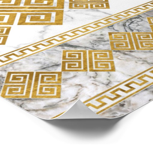 Greek Meander - Greek Key White Marble and Gold Poster | Zazzle
