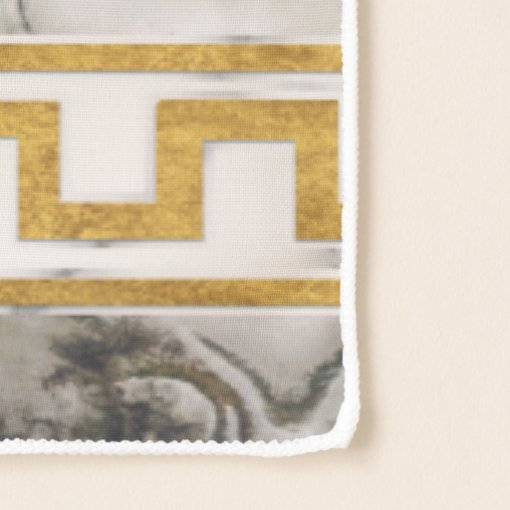 Greek Meander, Greek Key White Marble and Gold Scarf | Zazzle