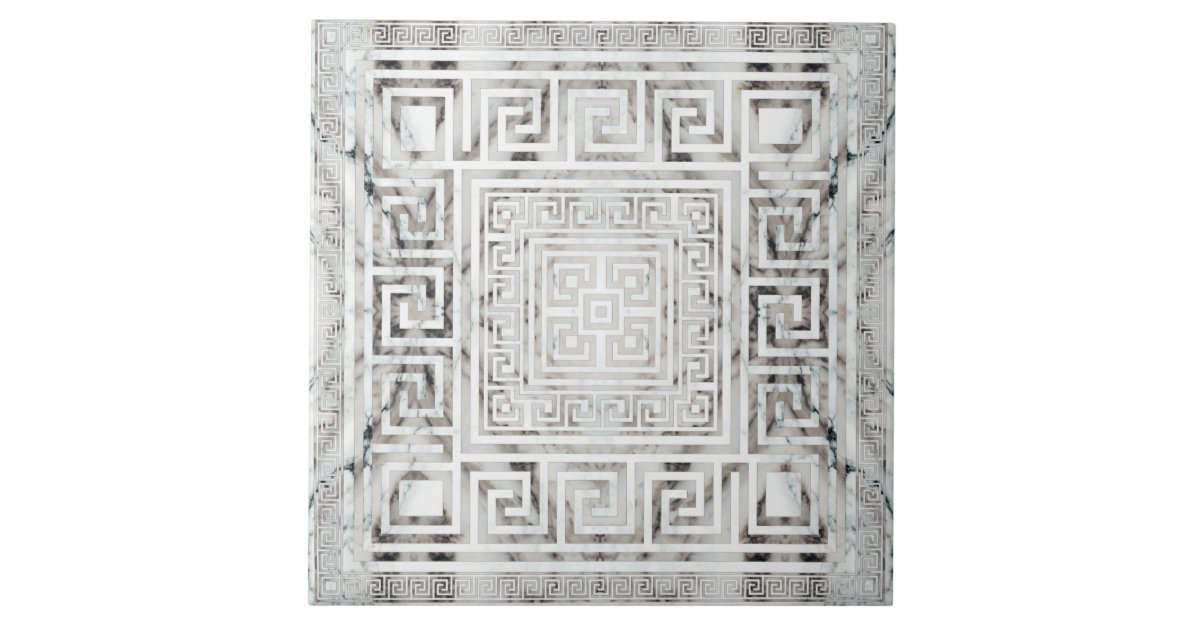 Greek Meander - Greek Key White Marble textures Ceramic Tile | Zazzle
