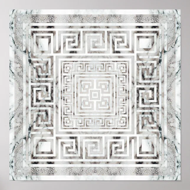 Greek Meander - Greek Key White Marble textures Poster | Zazzle