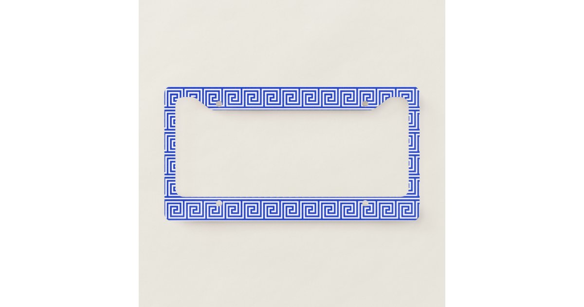 Greek Meander Key Squares Pattern Blue License Plate Frame | Zazzle