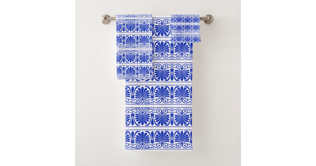 Greek Mediterranean Arabesque Pattern Blue Bath Towel Set | Zazzle
