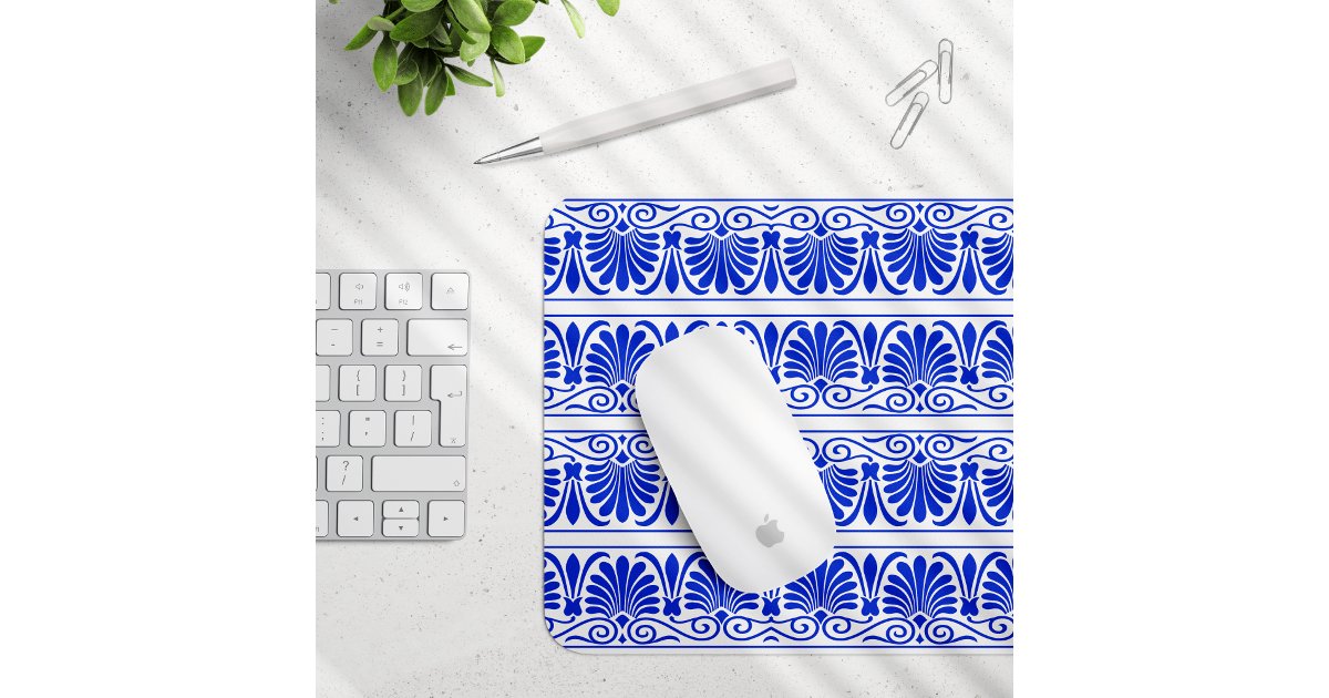 Greek Mediterranean Arabesque Pattern Blue Mouse Pad | Zazzle
