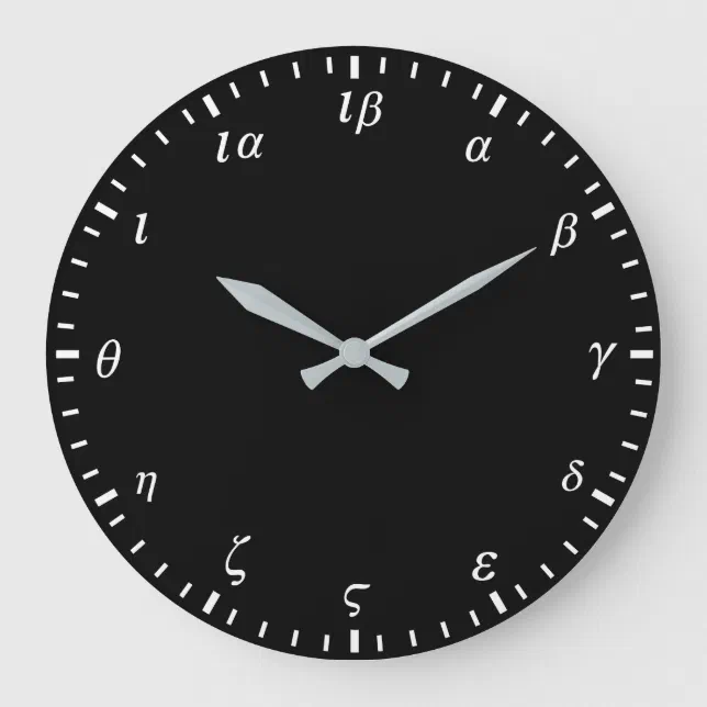 Greek Numbers Black Large Clock | Zazzle