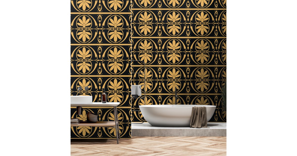 Greek Pattern Gold and Black Wallpaper Wallpaper | Zazzle
