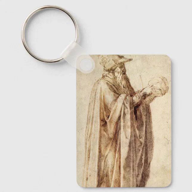 Greek Philosopher with Human Skull by Michelangelo Keychain | Zazzle