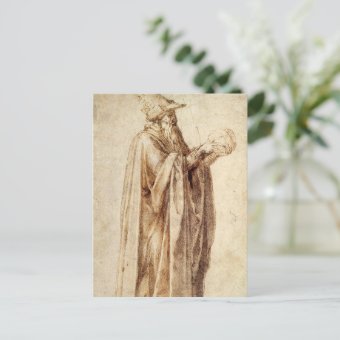 Greek Philosopher with Human Skull by Michelangelo Postcard | Zazzle