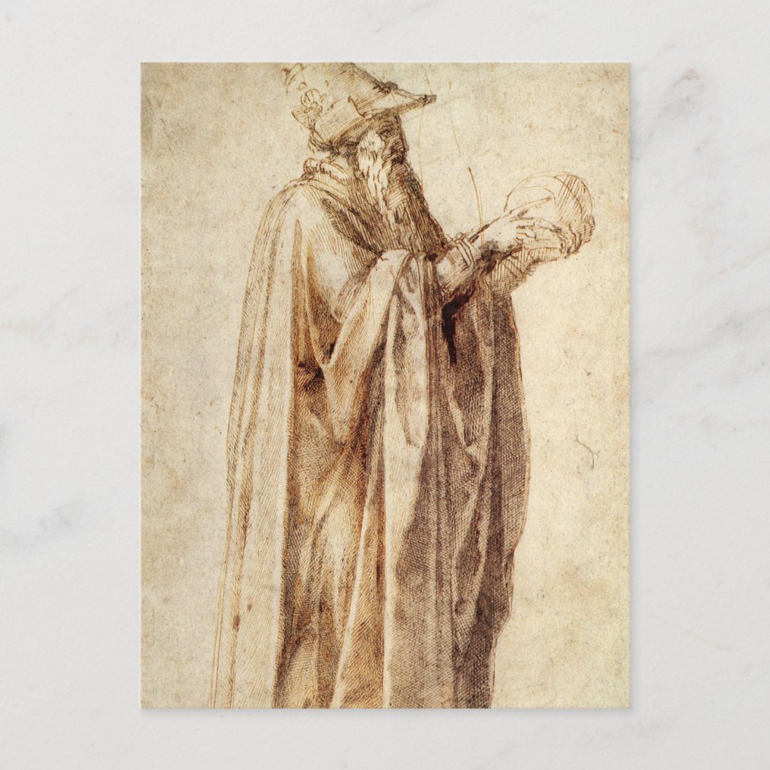 Greek Philosopher with Human Skull by Michelangelo Postcard | Zazzle
