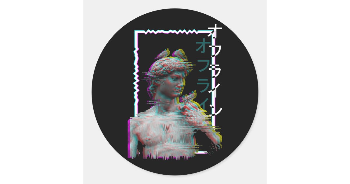 Greek Statue Ancient Vaporwave Synthwave Glitch Classic Round Sticker ...