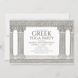 Greek Toga Birthday Party Invitation with columns | Zazzle